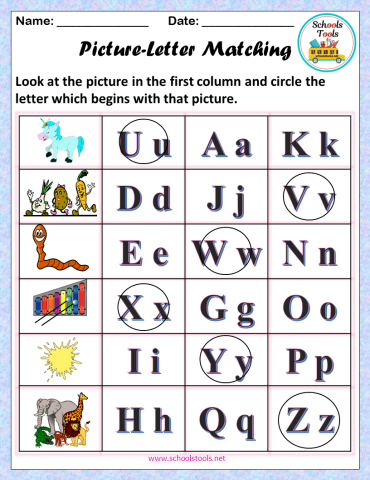 Picture-Letter Matching | Product | Schools Tools
